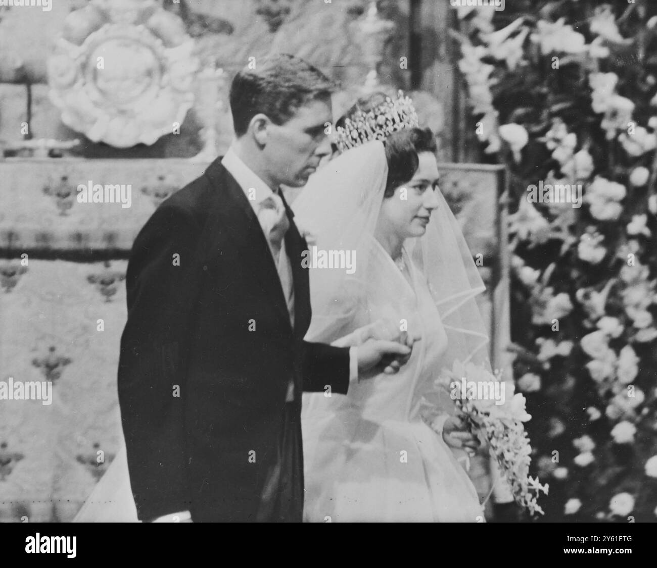PRINCESS MARGARET ROSE JONES AND ANTONY ARMSTRONG-JONES WALK FROM ALTAR ...