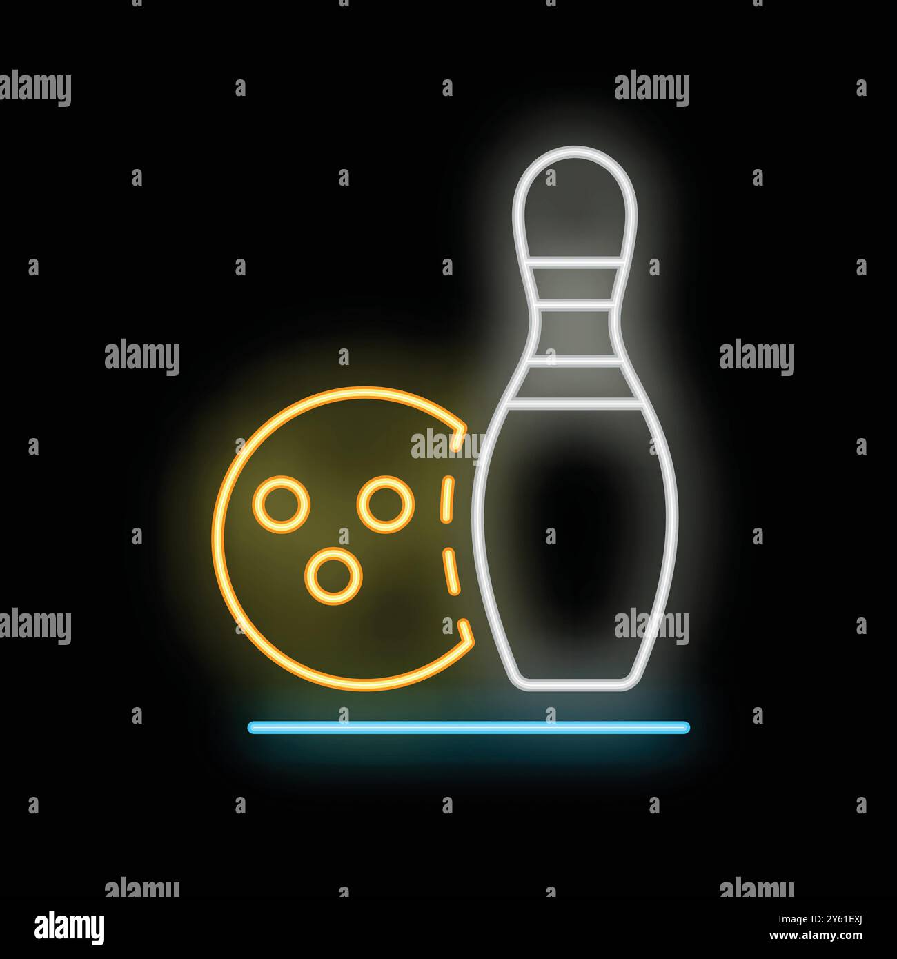 Neon sign representing a bowling ball aiming at a pin, perfect for ...