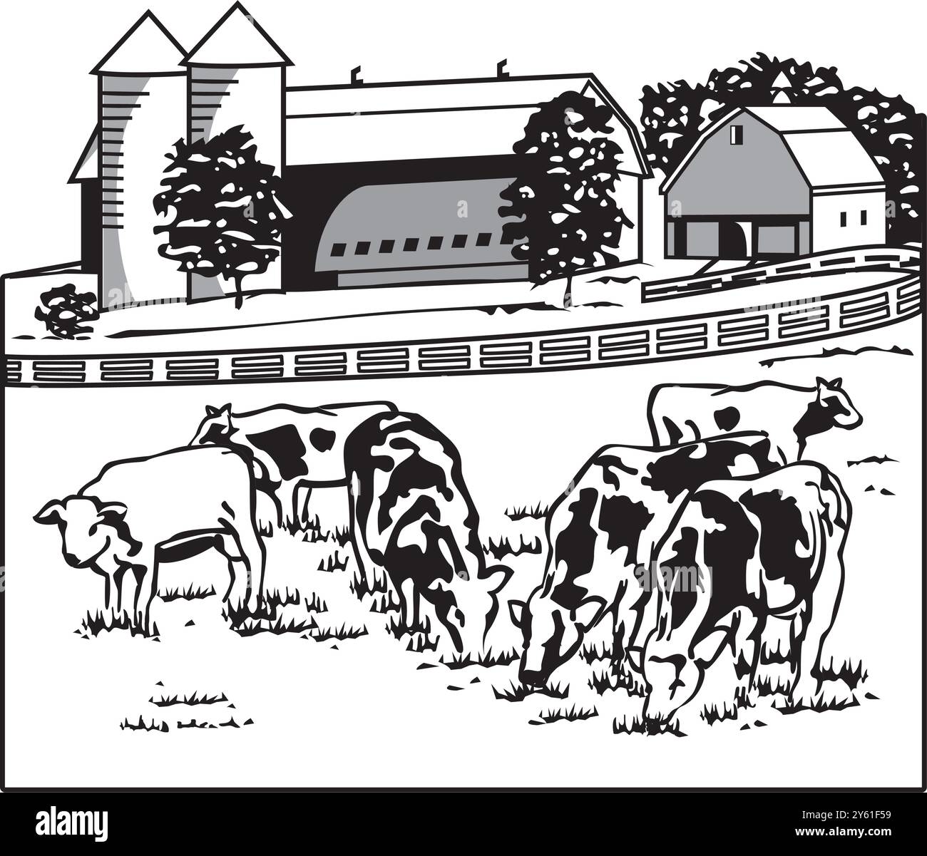 Calf with grazing cows in field Stock Vector Images - Alamy