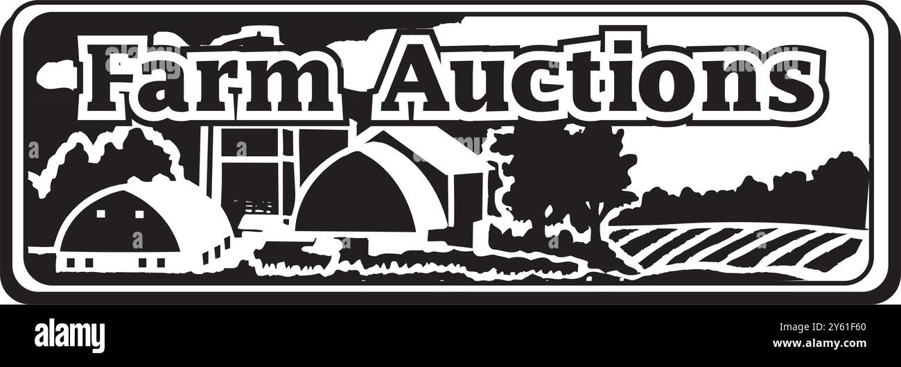 isometric Farm Auctions with mills barn and silo hay fence and street ...