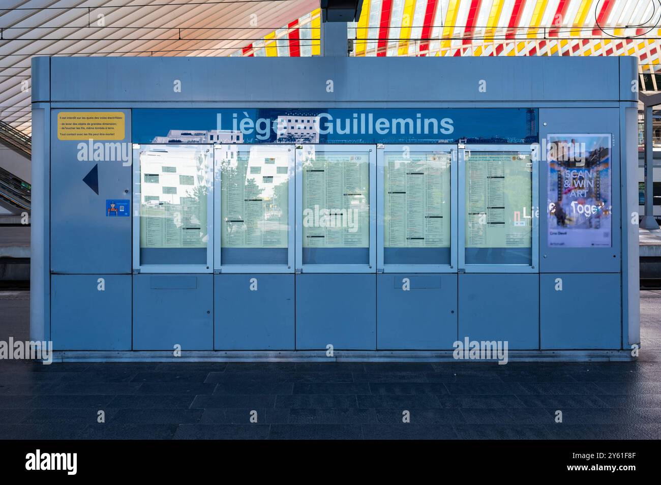 Liege, Belgium, AUG 10, 2024 - Sign and timetable of the Liege ...