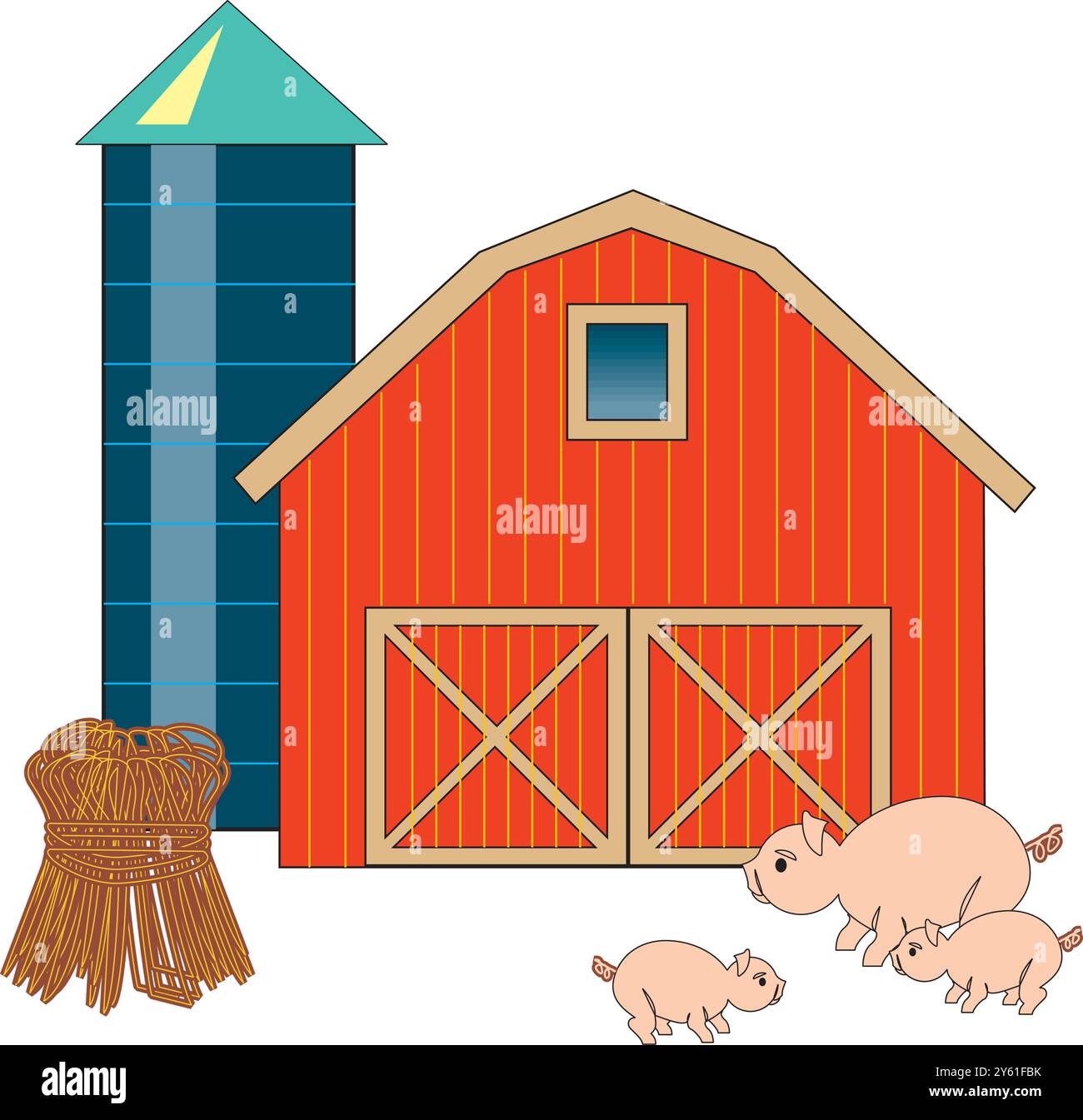 isometric farm with mills barn and silo hay fence and street lamp ...