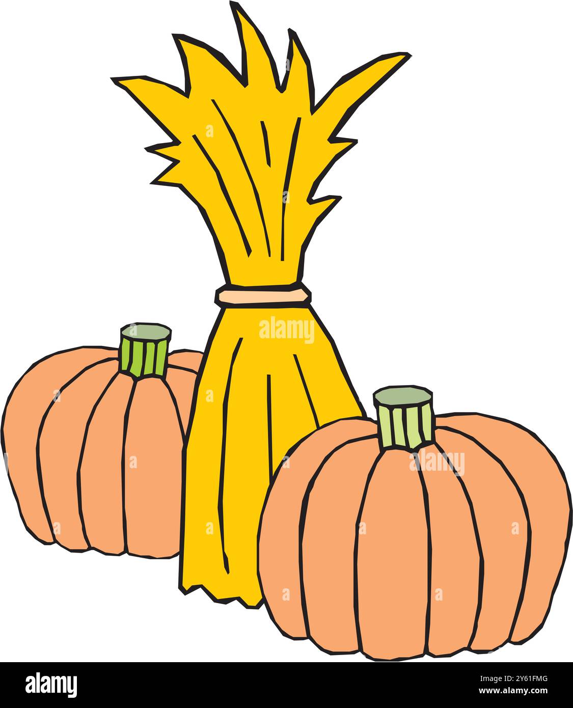 Corn Haystack And Pumpkins In Rectangular Bundle With Ropes