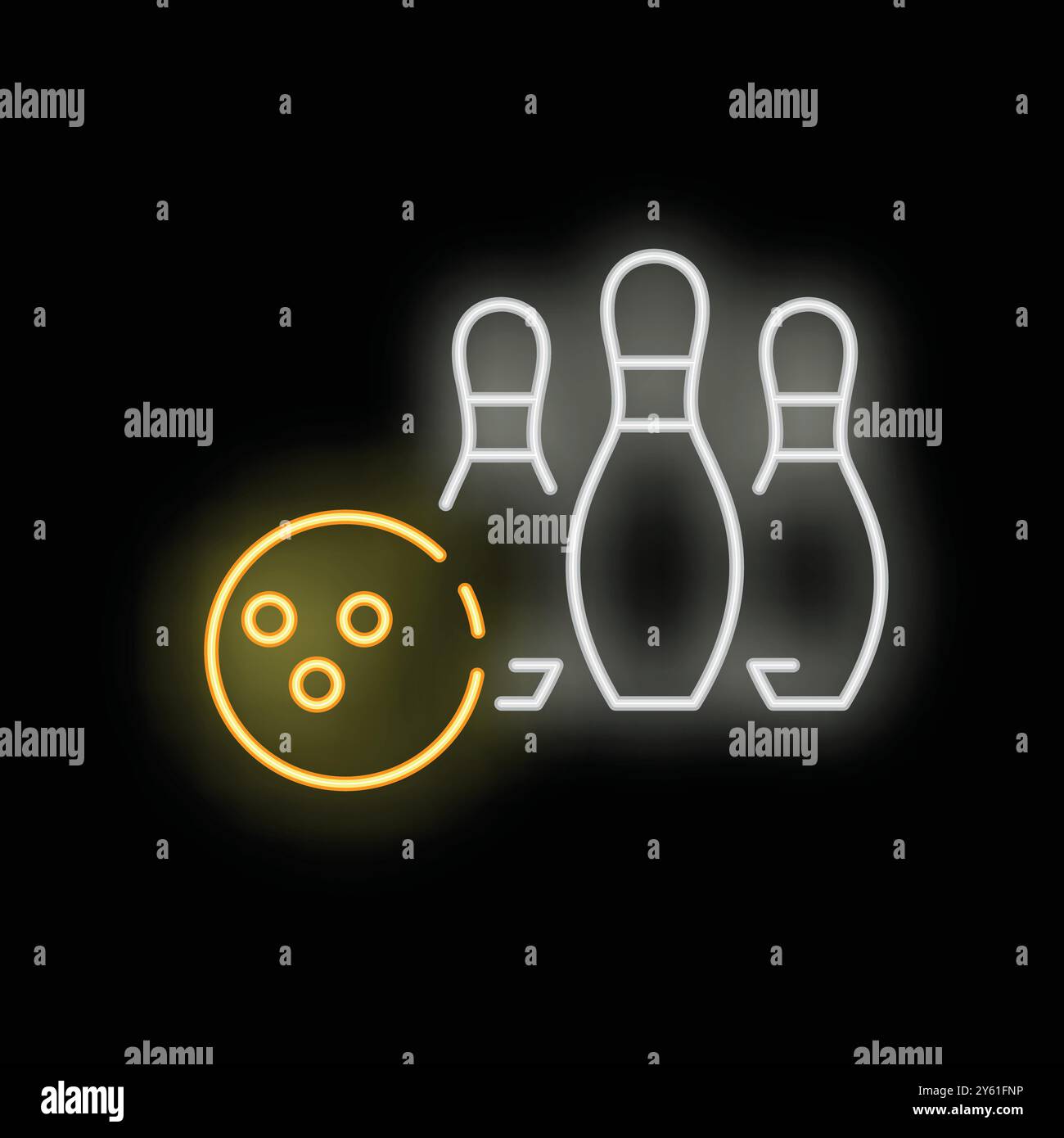Neon sign of a bowling ball rolling towards bowling pins, a perfect ...
