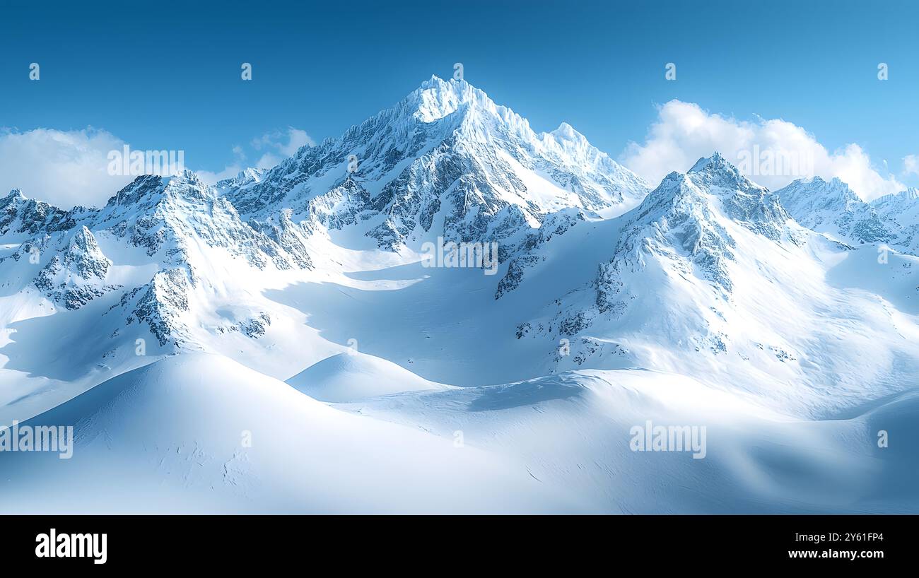 Explore the breathtaking scene of snow-covered mountain peaks under a ...