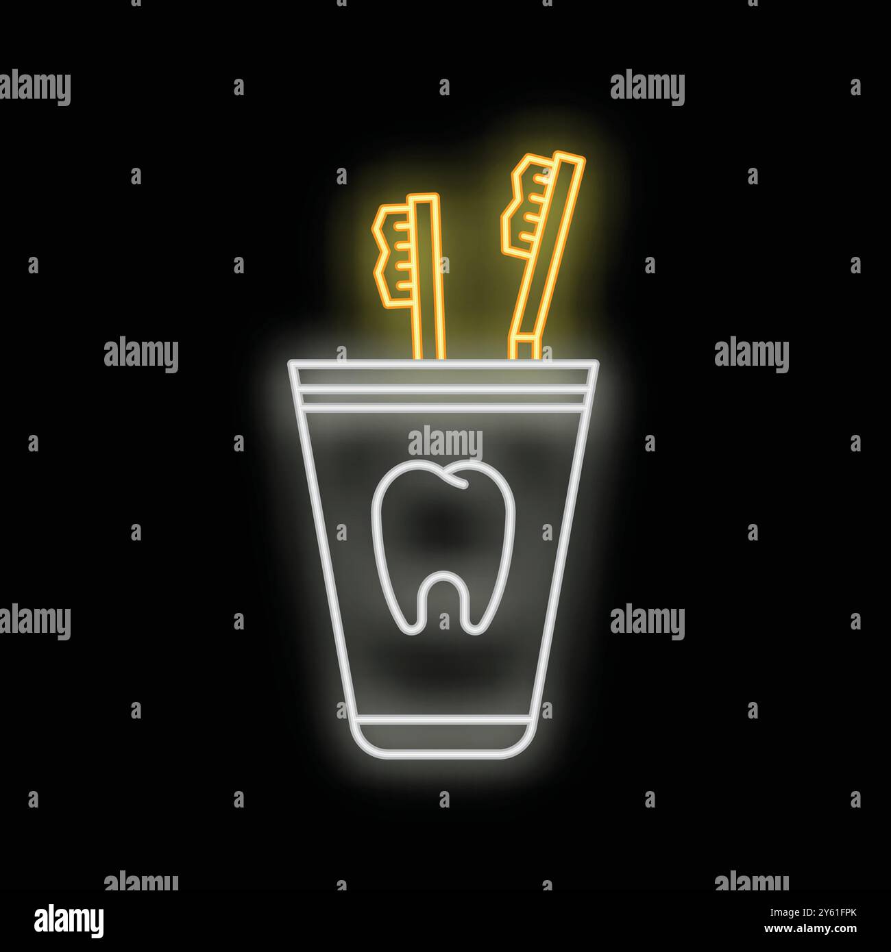 Glowing neon sign depicting good oral hygiene practices with two ...