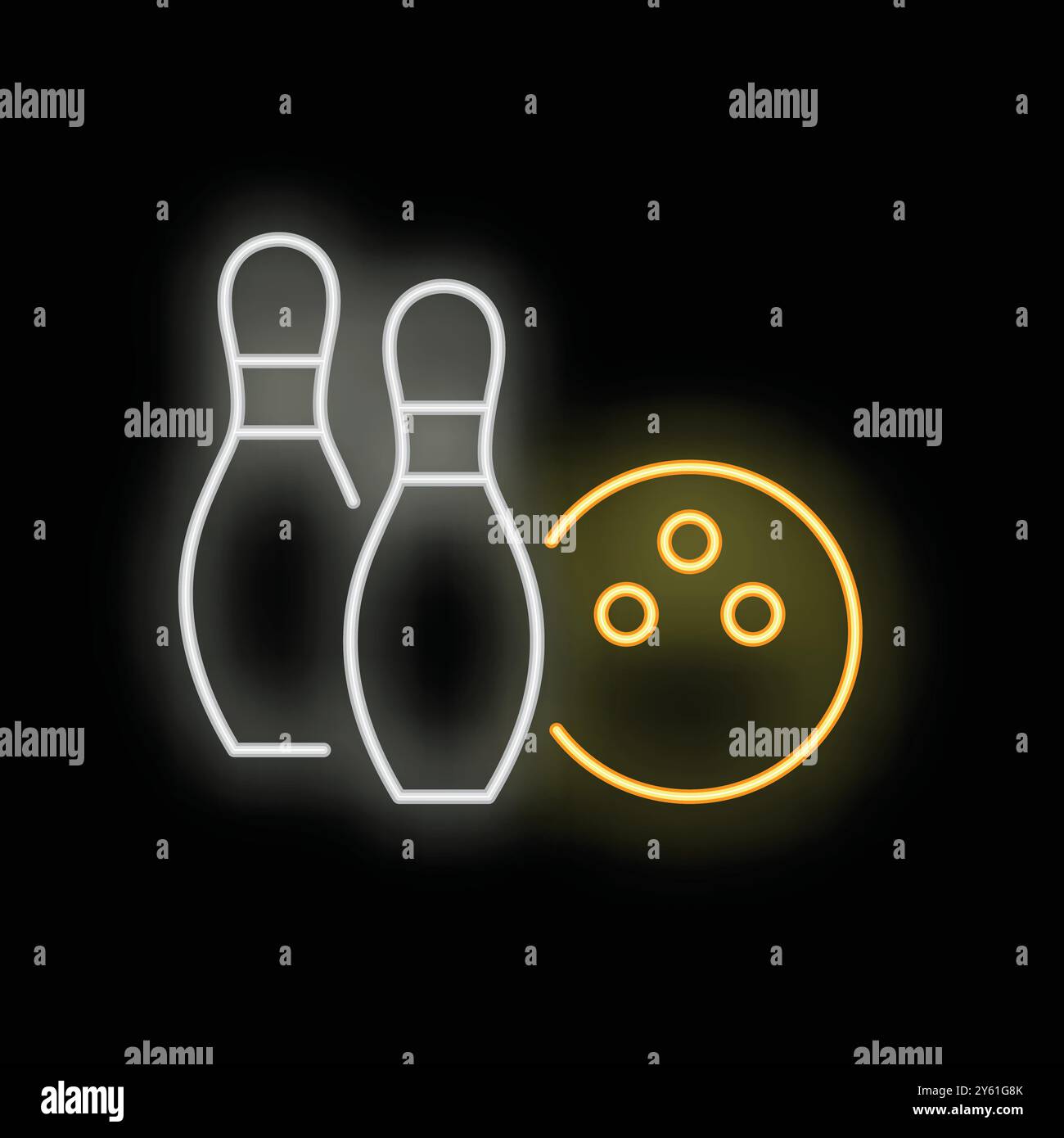 Neon sign of bowling pins and ball glowing on a black background Stock ...