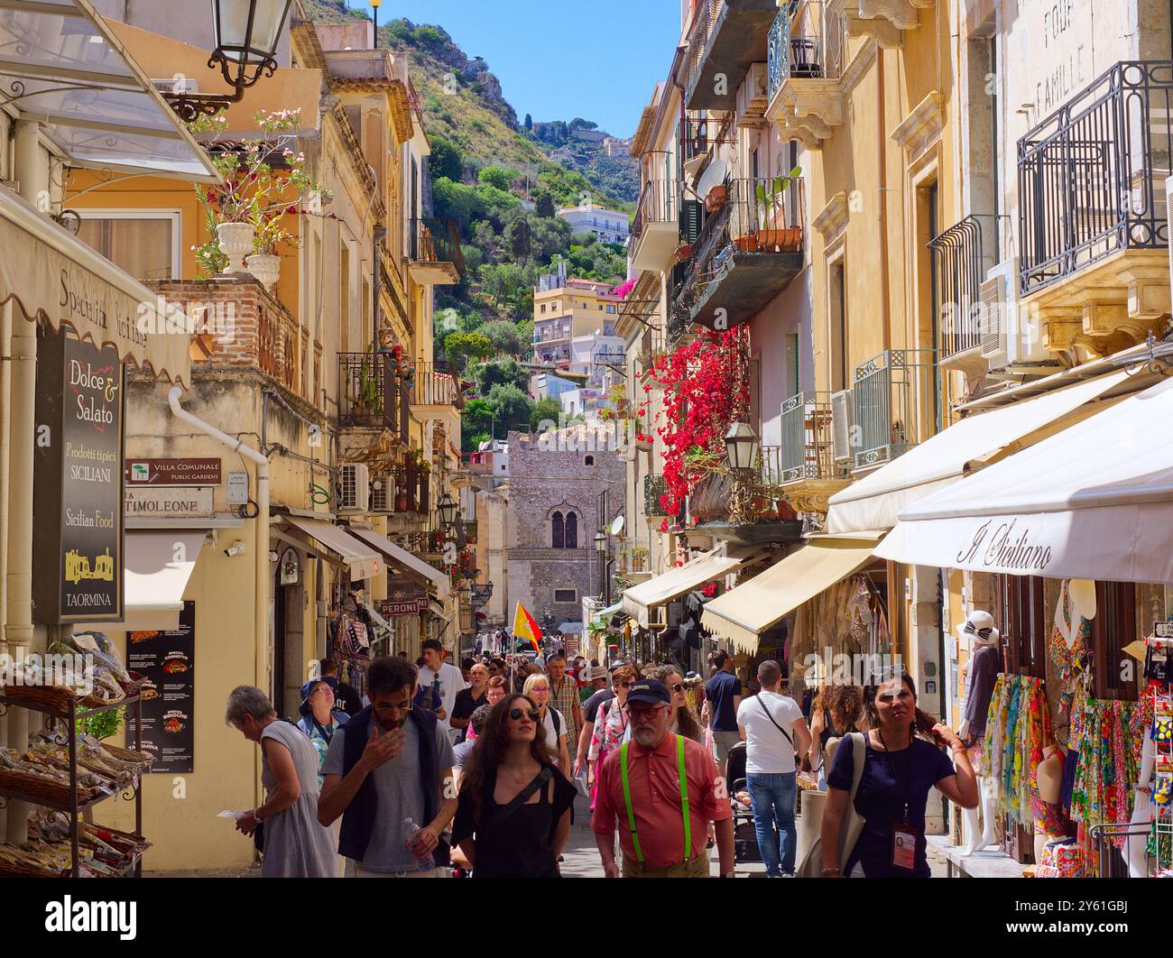 Taormina, Italy - May 24, 2024: Touristic Taormina streets full of ...