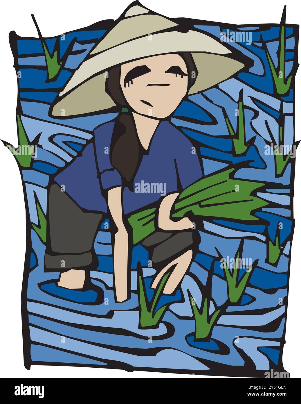 Farmer planting rice at ricefield vector design illustration Stock ...