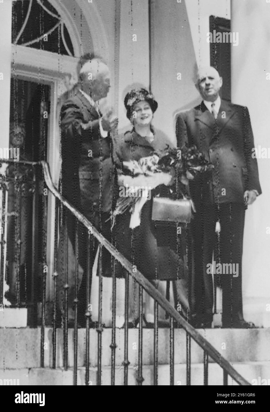 PRESIDENT CHARLES DE GAULLE AND HIS WIFE POSE WITH PRESIDENT DWIGHT ...