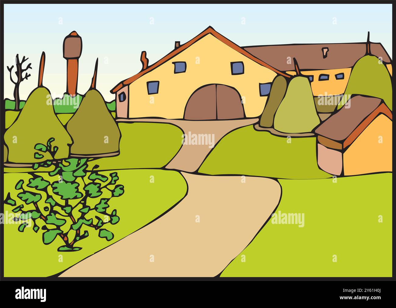 isometric farm with mills barn and silo hay fence and street lamp ...