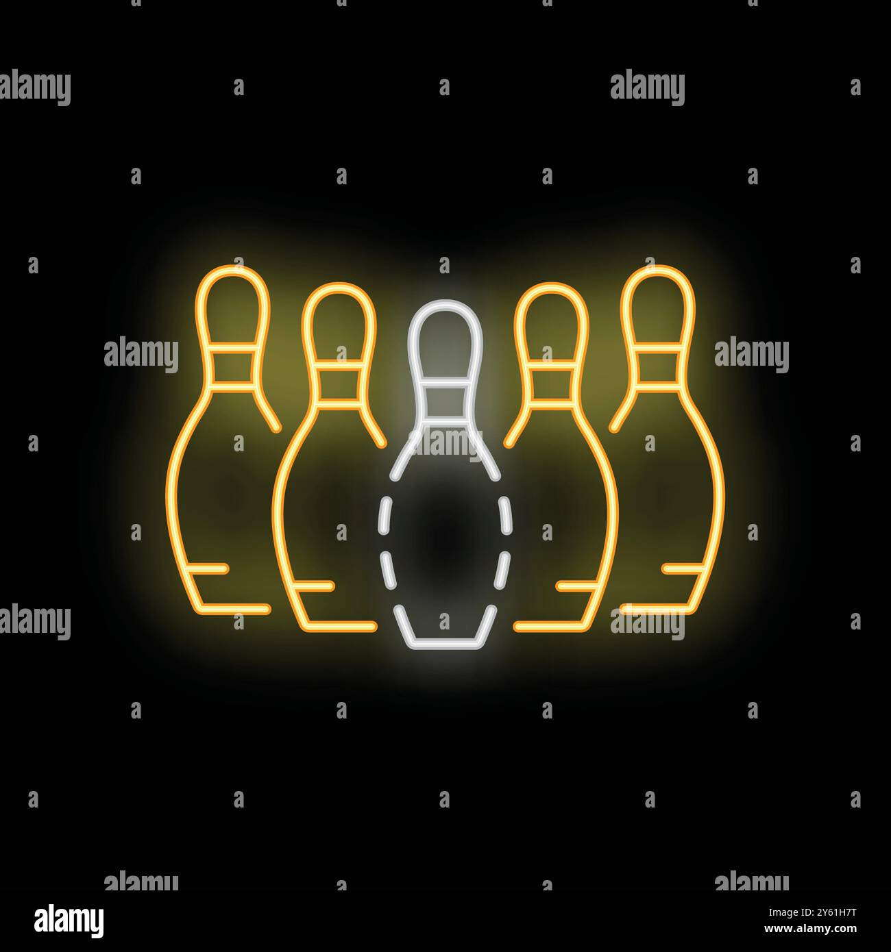 White bowling pin standing out from the crowd of yellow bowling pins ...