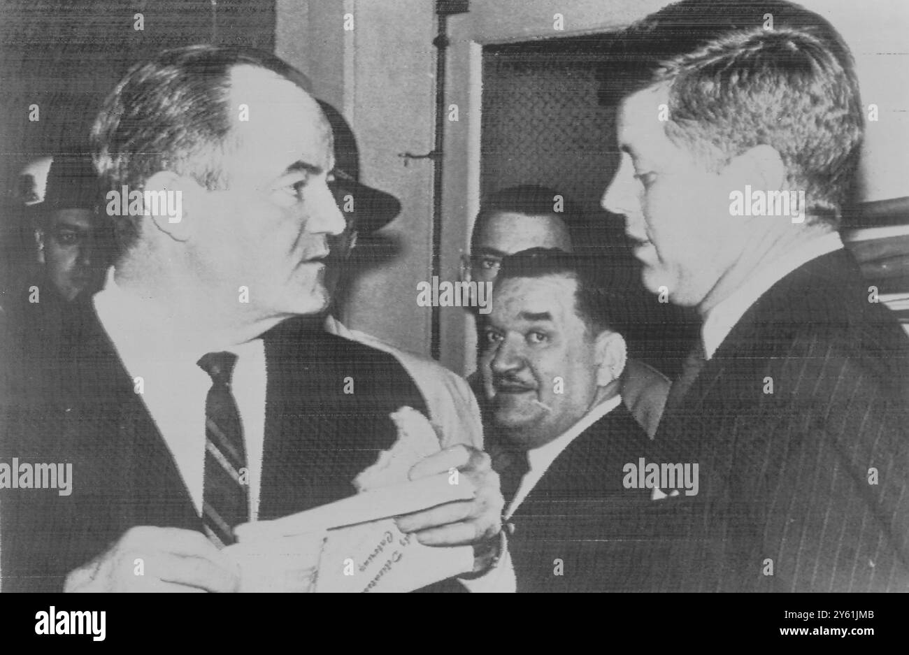 SENATOR JOHN F KENNEDY TALKS TO SENATOR HUBERT HUMPHEY IN WISCONSIN ...