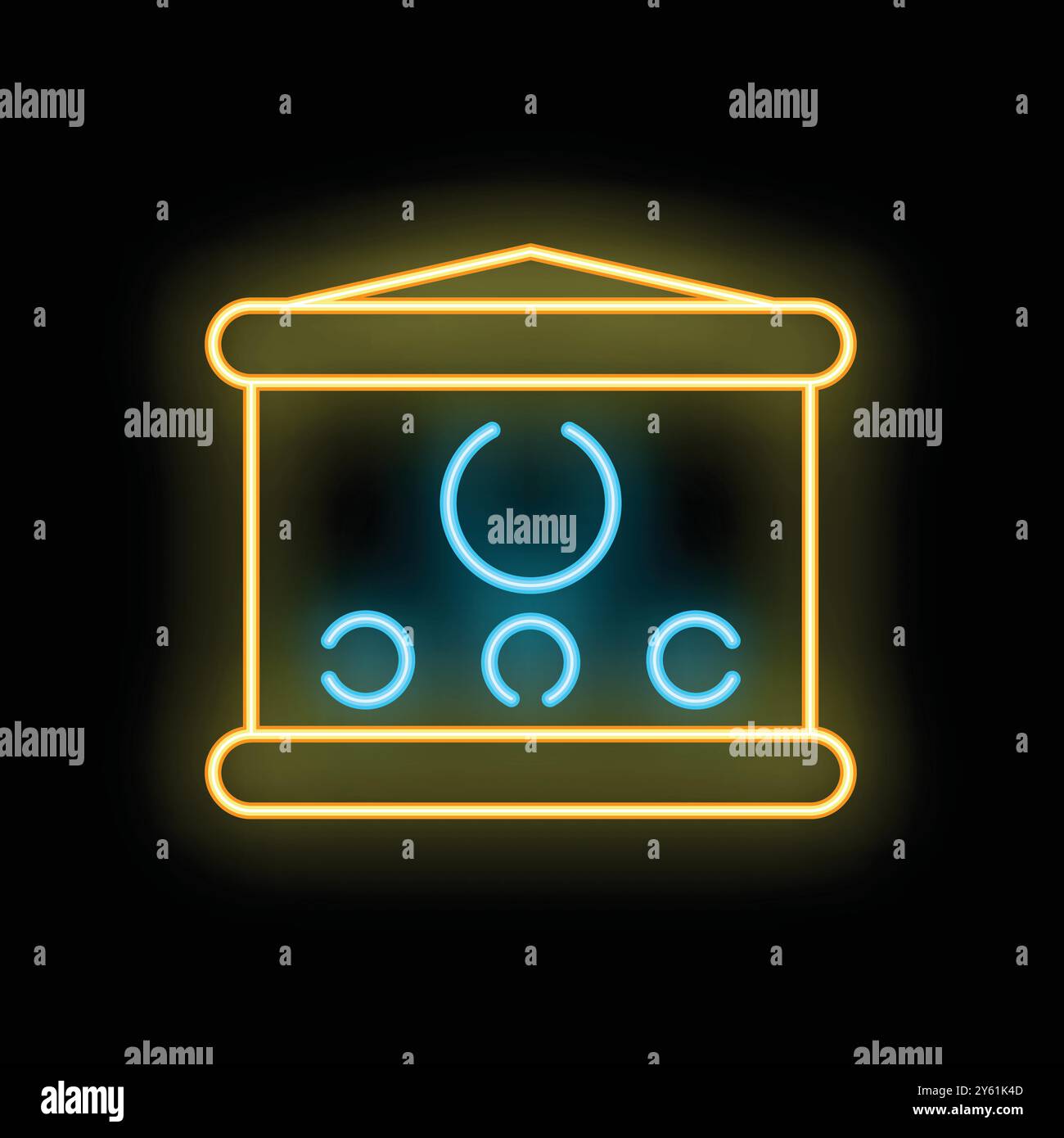Glowing neon sign representing an optometrist eye chart for vision ...