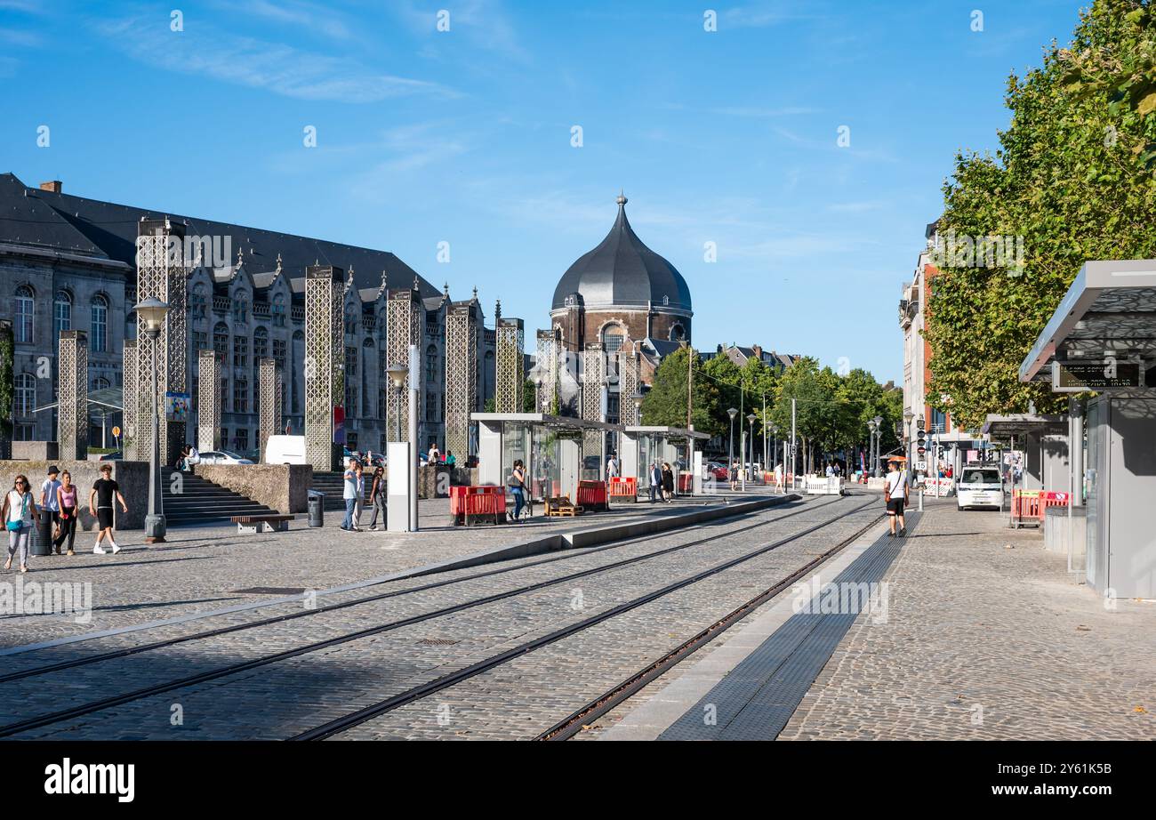 Liège, Belgium, AUG 10, 2024 - The Place Saint Lambert, an old town ...