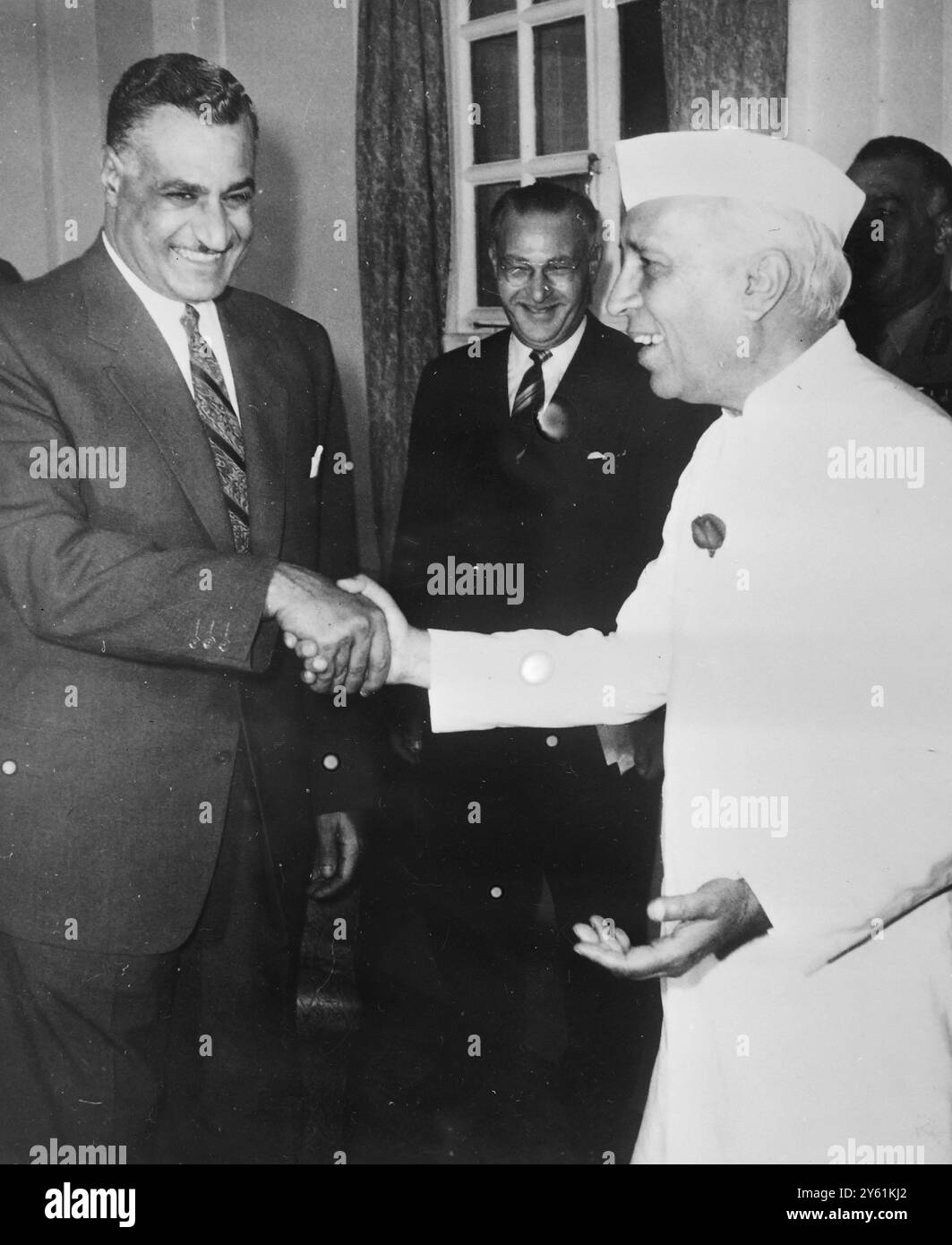 PRESIDENT GAMAL ABDEL NASSER GREETS PREMIER JAWAHARLAL NEHRU 29 MARCH ...