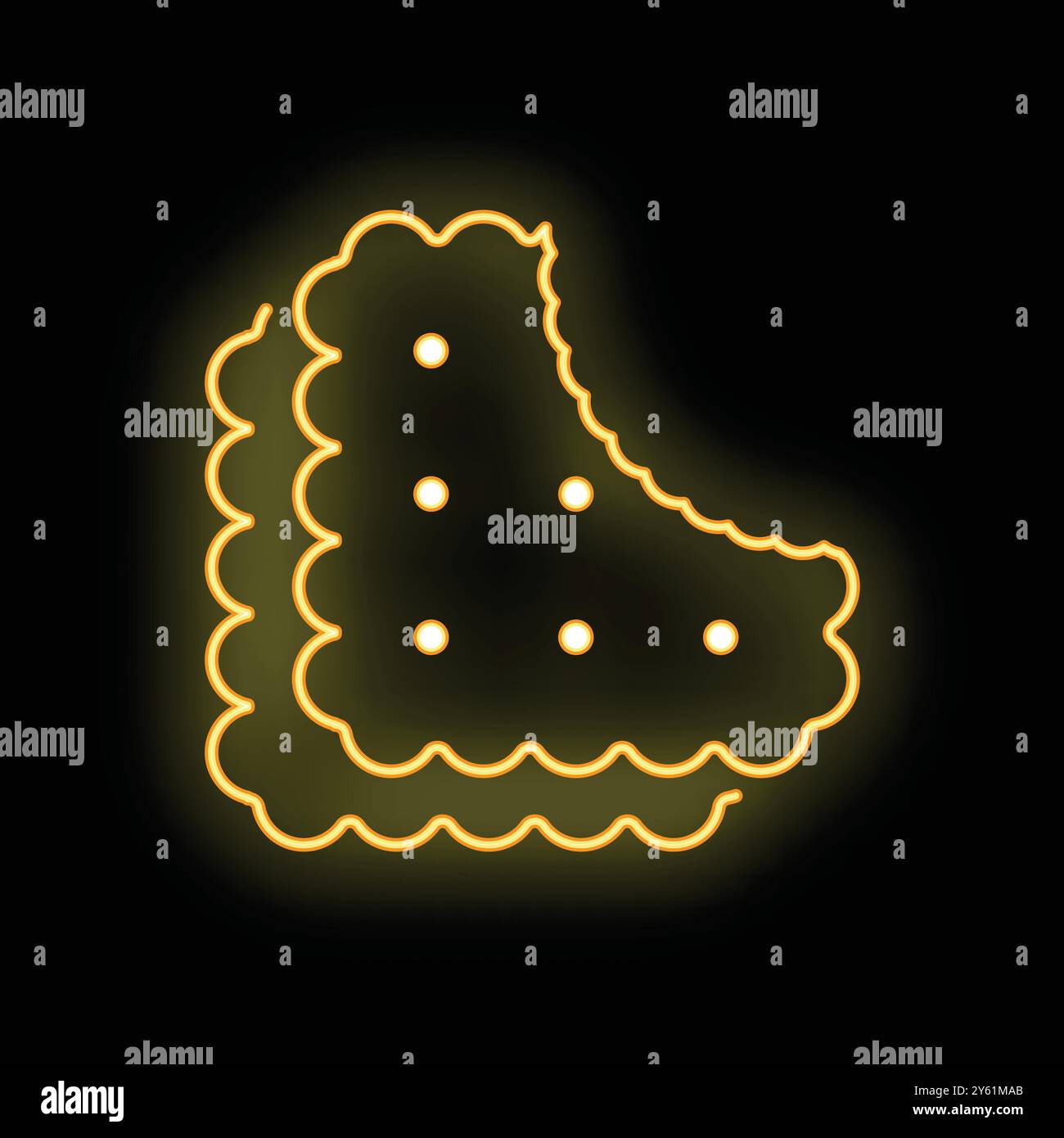 Glowing neon sign showing two chocolate chip cookies with bite marks on ...