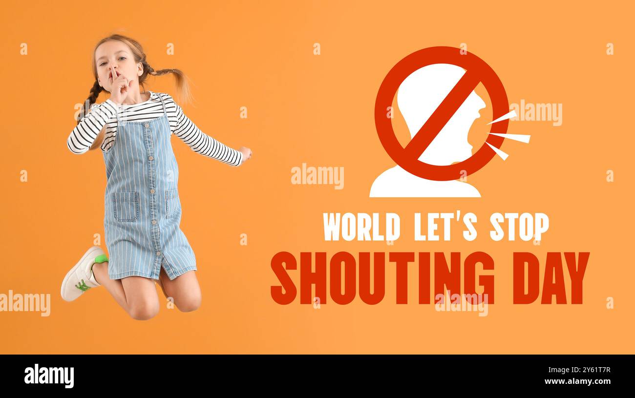 Banner for World Lets Stop Shouting Day with little girl showing ...