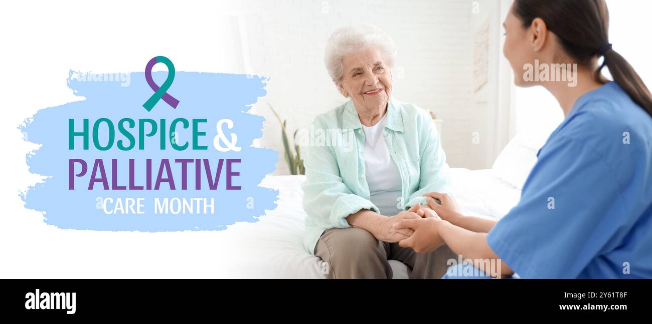 Awareness banner for Hospice and Palliative Care Month with senior ...