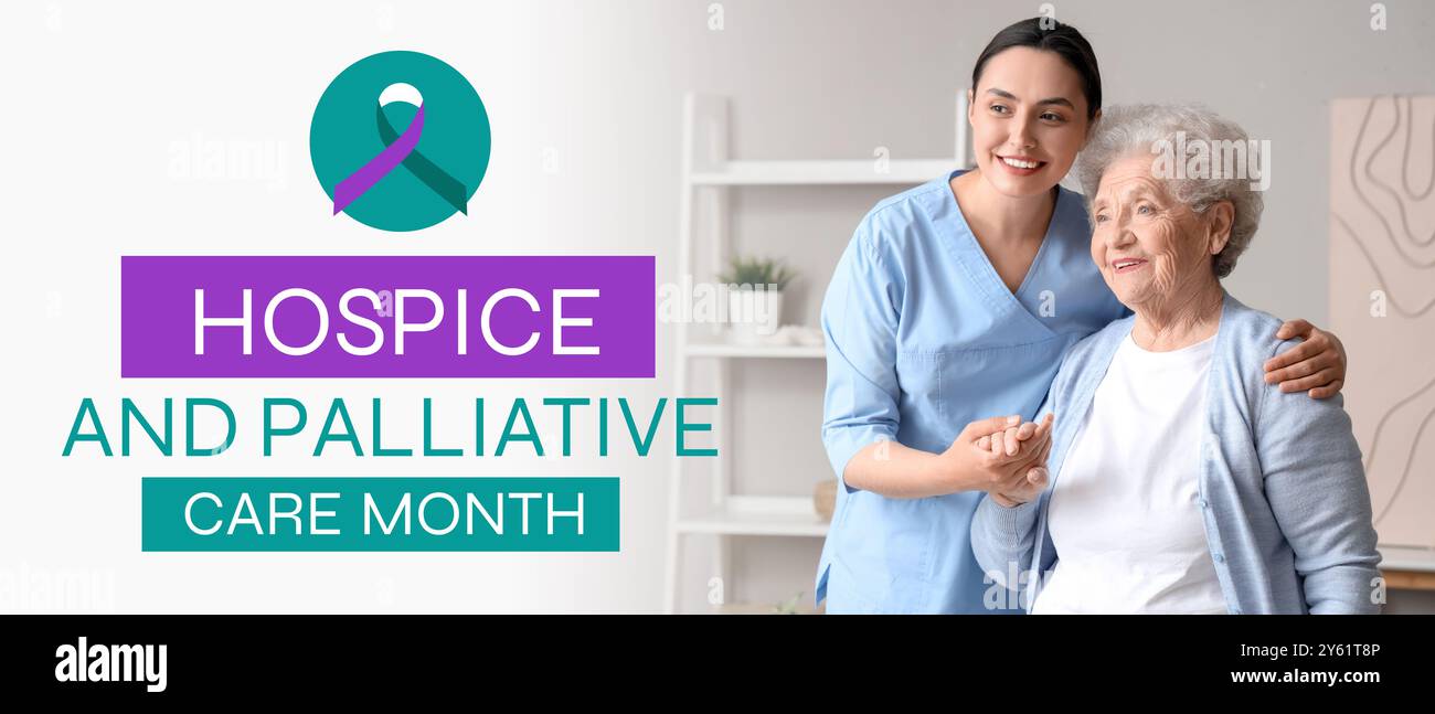 Awareness banner for Hospice and Palliative Care Month with senior ...