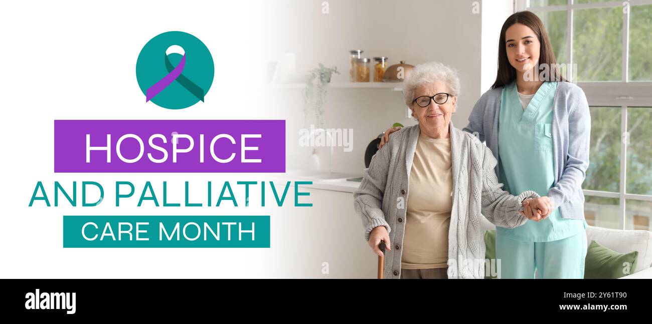 Awareness banner for Hospice and Palliative Care Month with senior ...