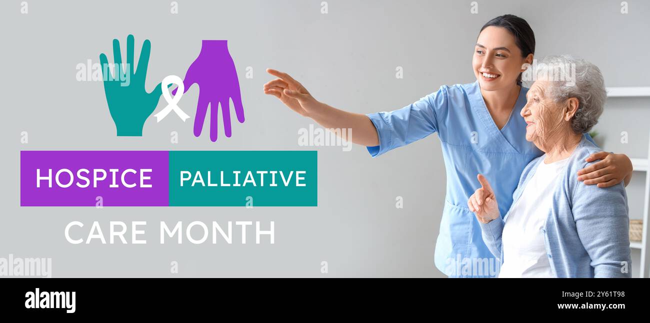 Awareness banner for Hospice and Palliative Care Month with senior ...