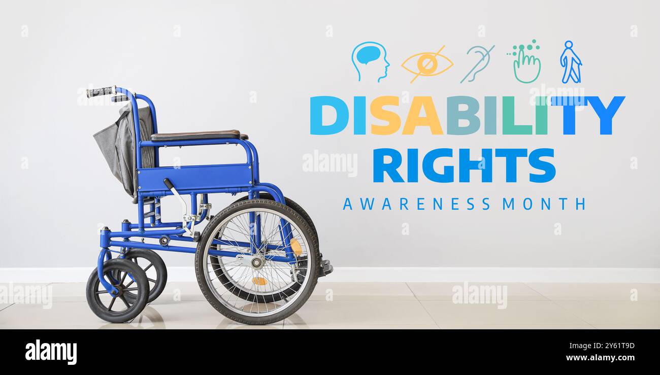 Banner for Disability Rights Awareness Month with empty wheelchair ...