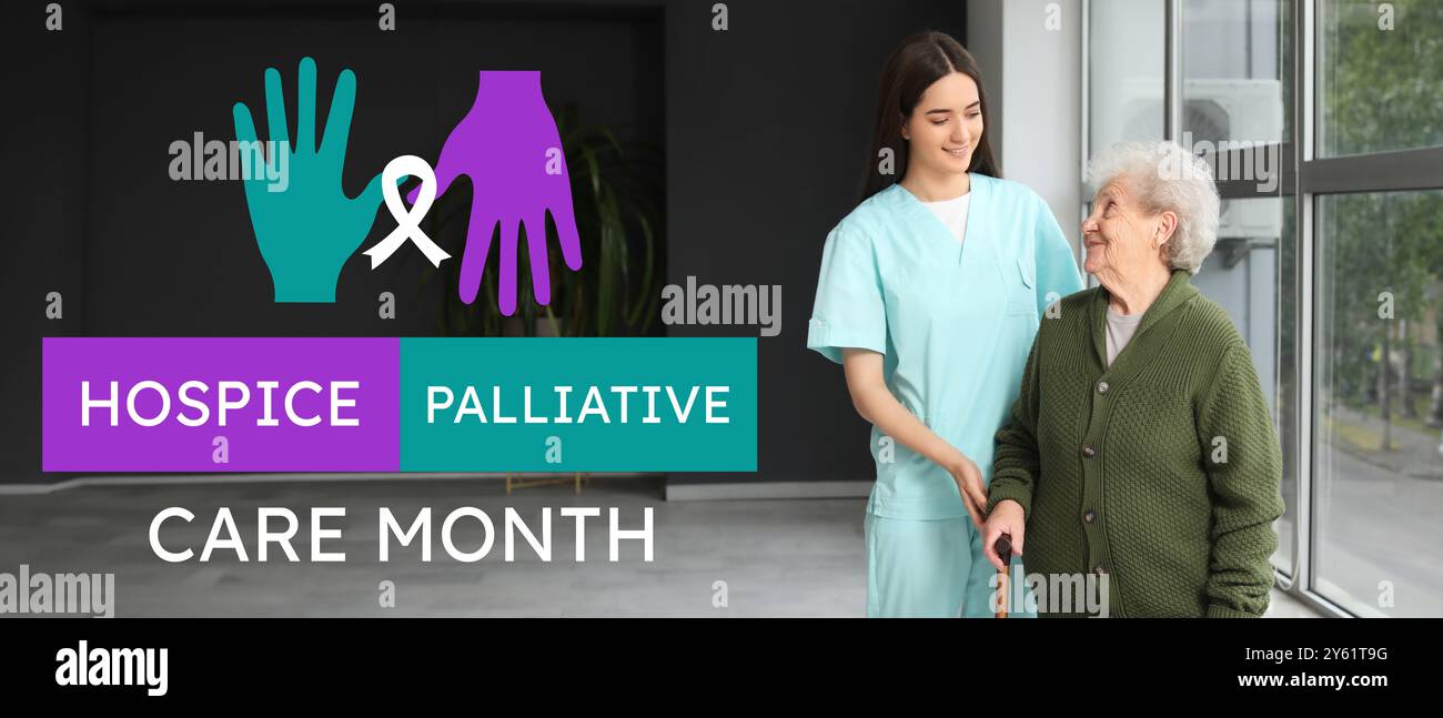 Awareness banner for Hospice and Palliative Care Month with senior ...