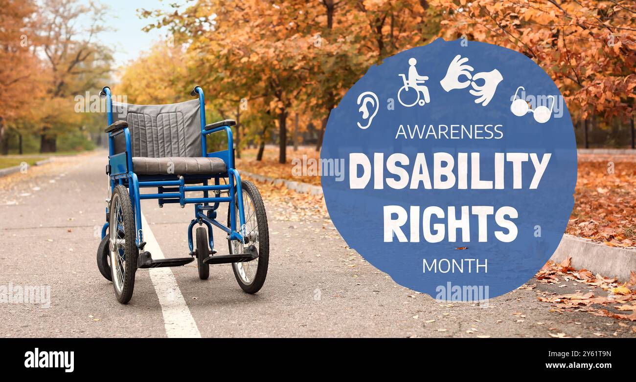 Banner for Disability Rights Awareness Month with empty wheelchair in ...