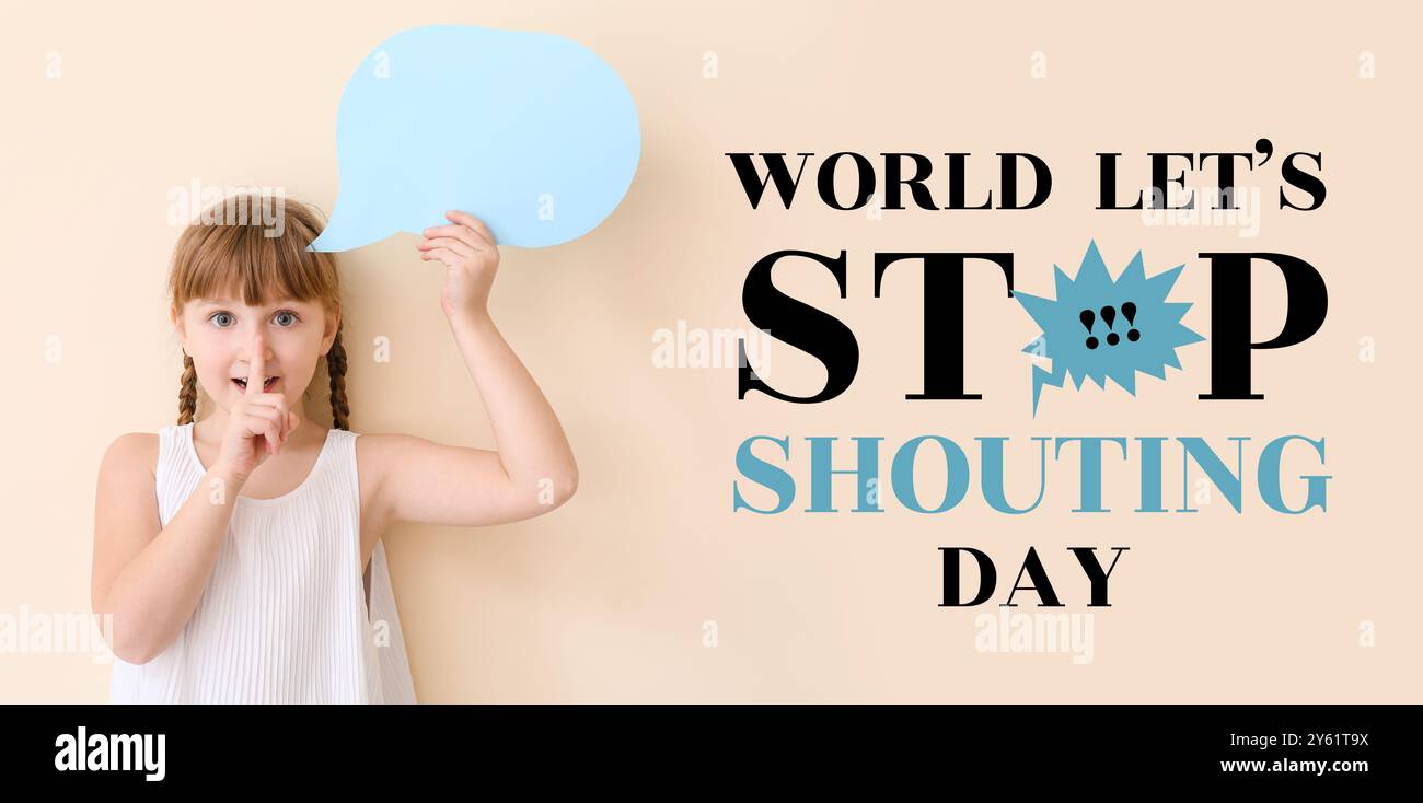 Banner for World Lets Stop Shouting Day with little girl with blank ...