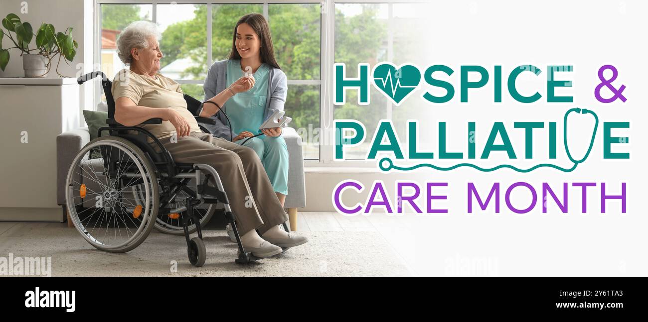 Awareness banner for Hospice and Palliative Care Month with nurse ...