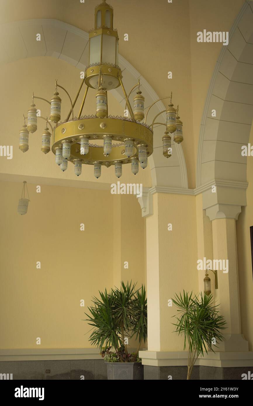 the interior view of beautiful mosque and chadelier lamp at cairo egypt ...