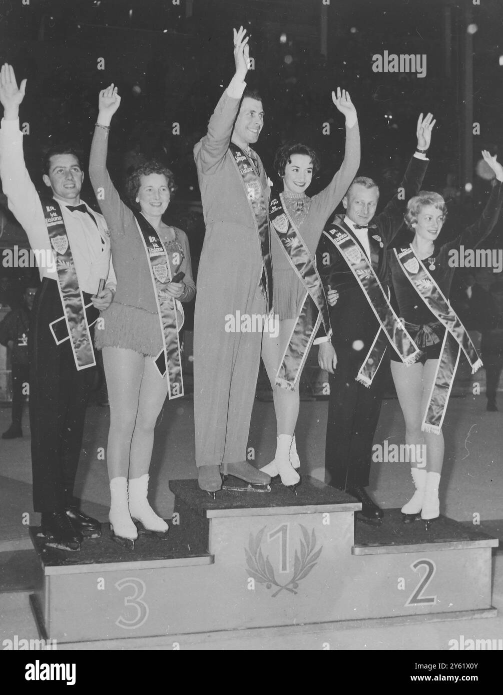 ICE DANCERS STANDING ON THE PODIUM ARE COURTNEY JONES AND DOREEN DENNY ...