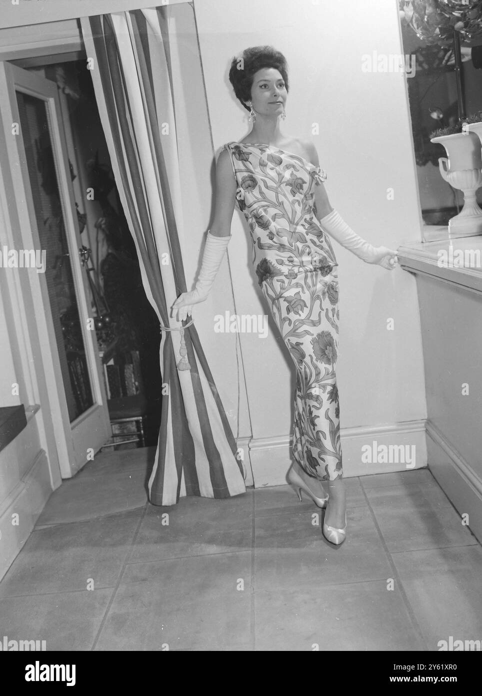 MODEL AVRIL HUMPHRIES SPORTING THIS EVENING DRESS CREATED BY FASHION ...