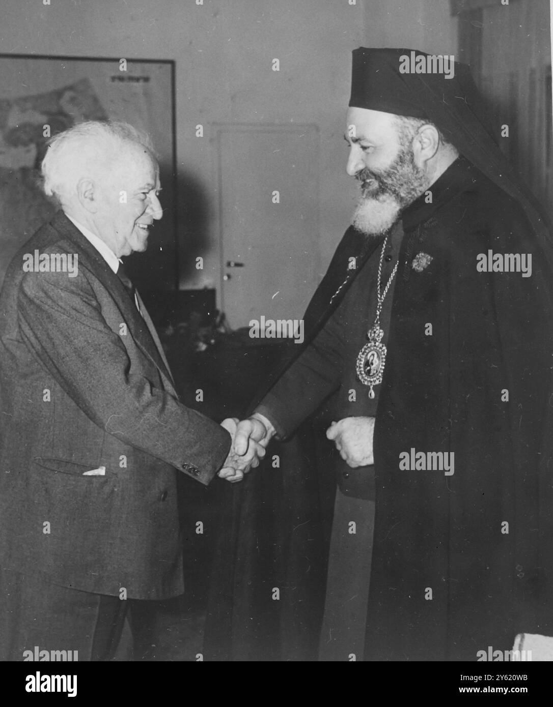 ARCHBISHOP GEORGE HAKIM IS GREETED BY ISRAEL PRIME MINISTER BEN-GURION ...