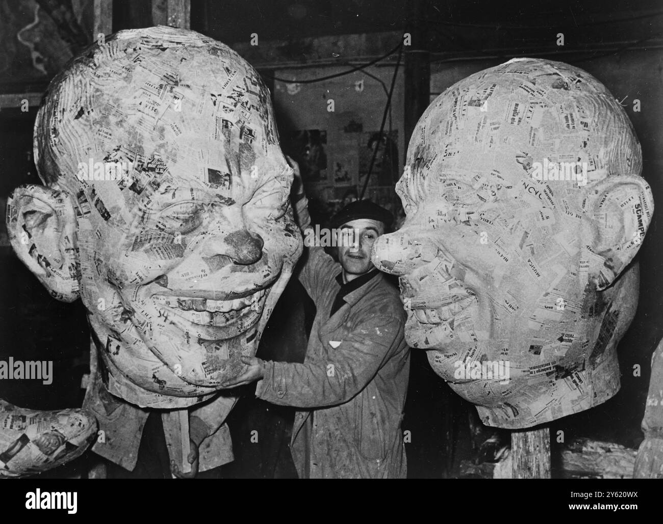 PAPIER-MACHE HEADS OF PRESIDENT EISENHOWER ( LEFT ) AND SOVIET PREMIER ...