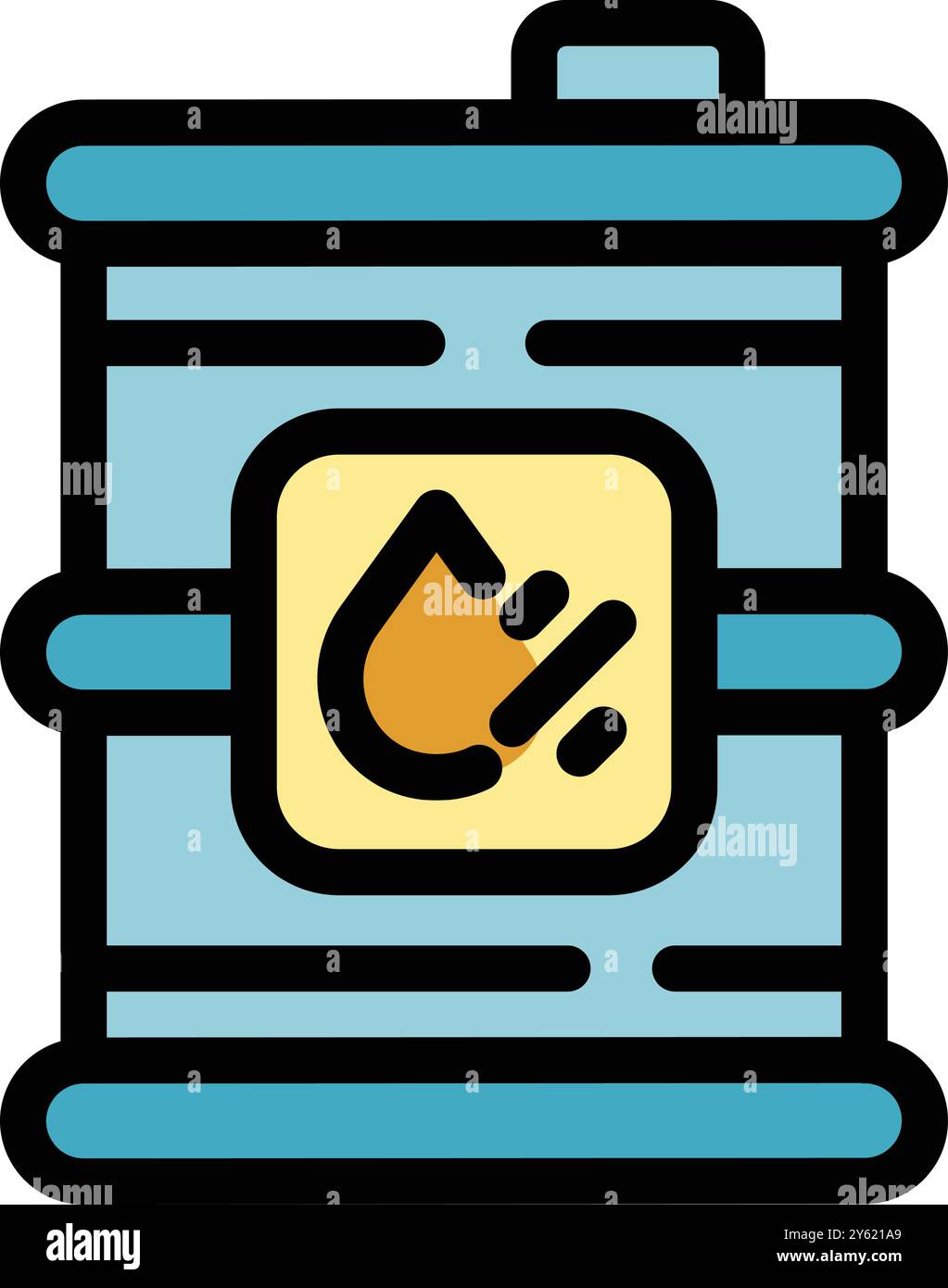 Blue metal barrel containing flammable liquid with safety sign ...