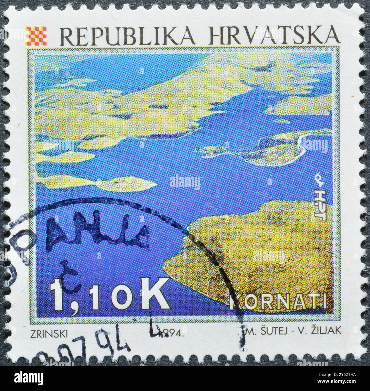 Cancelled postage stamp printed by Croatia, that shows Kornati Islands ...
