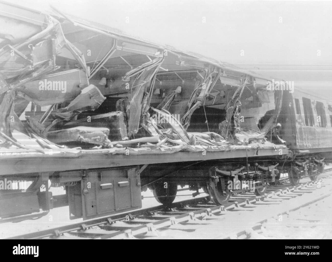 THE WRECKED COACH OF THE GLASGOW EXPRESS TRAIN WHICH CRASHED INTO A ...