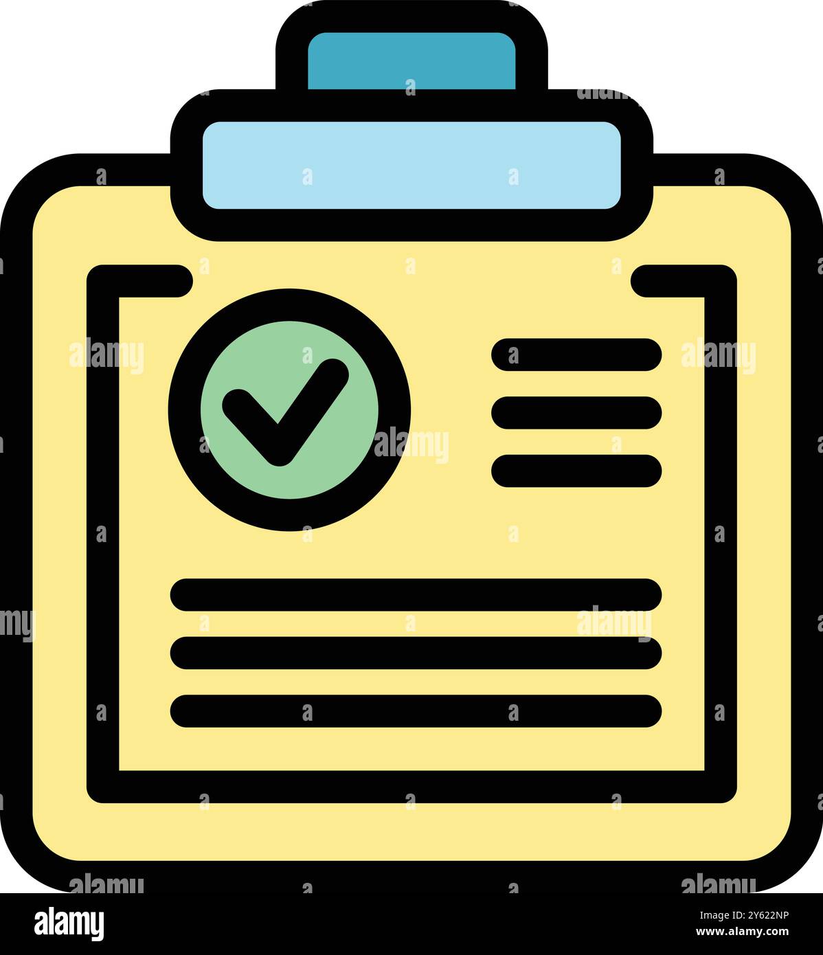 This vector illustration features a clipboard with a check mark, symbolizing a completed task or ...