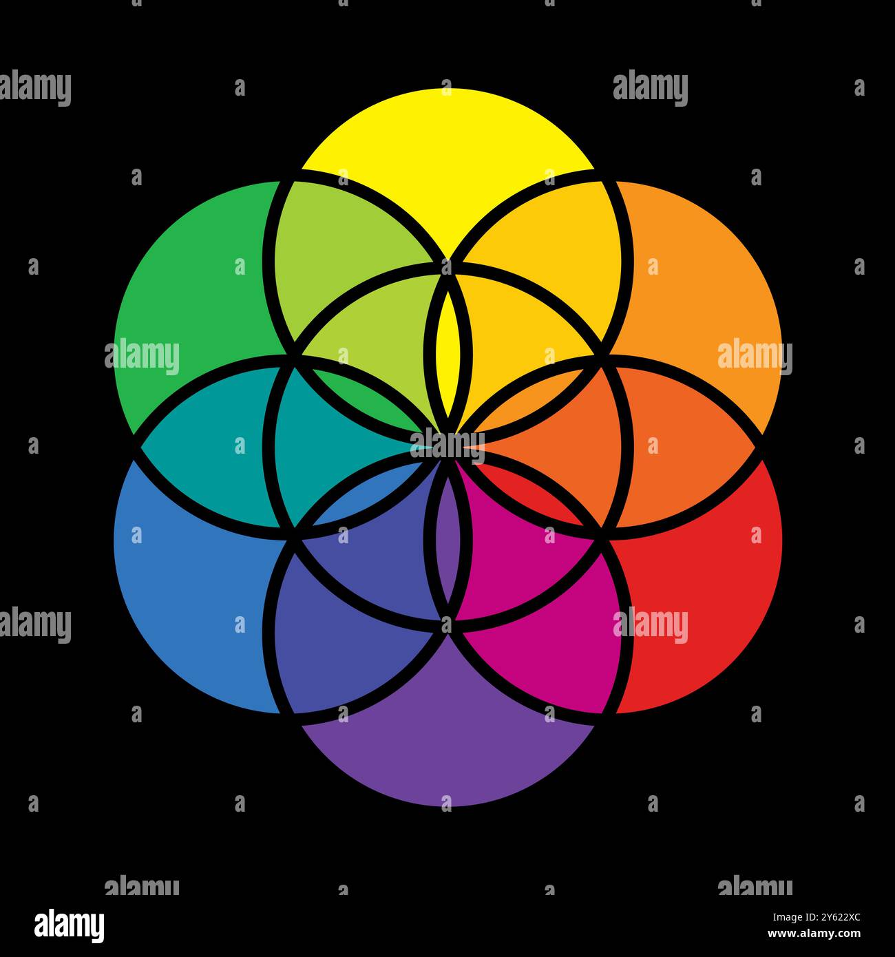Colorful flower of life, Color spectrum isolated on black background ...