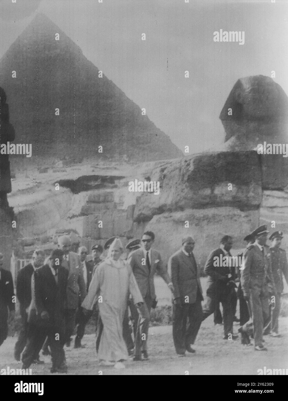 PRESIDENT NASSER ( LEFT ) WITH KING MOHAMMED ( IN WHITE ROBE ) TOURING ...