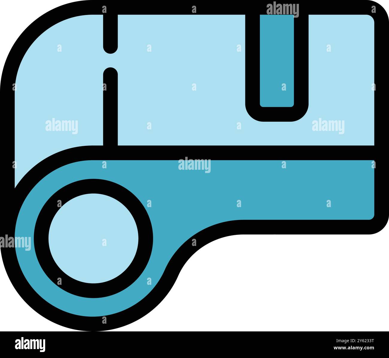 Simple designed blue whistle is blowing to make a loud sound for an ...