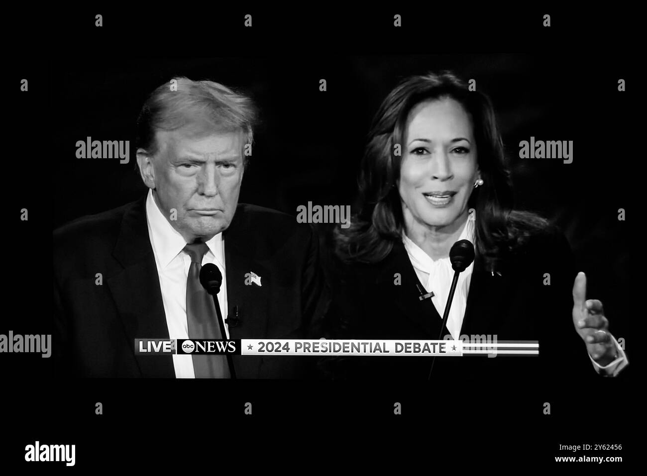 A television screen shot of the Sept. 10, 2024, presidential debate ...