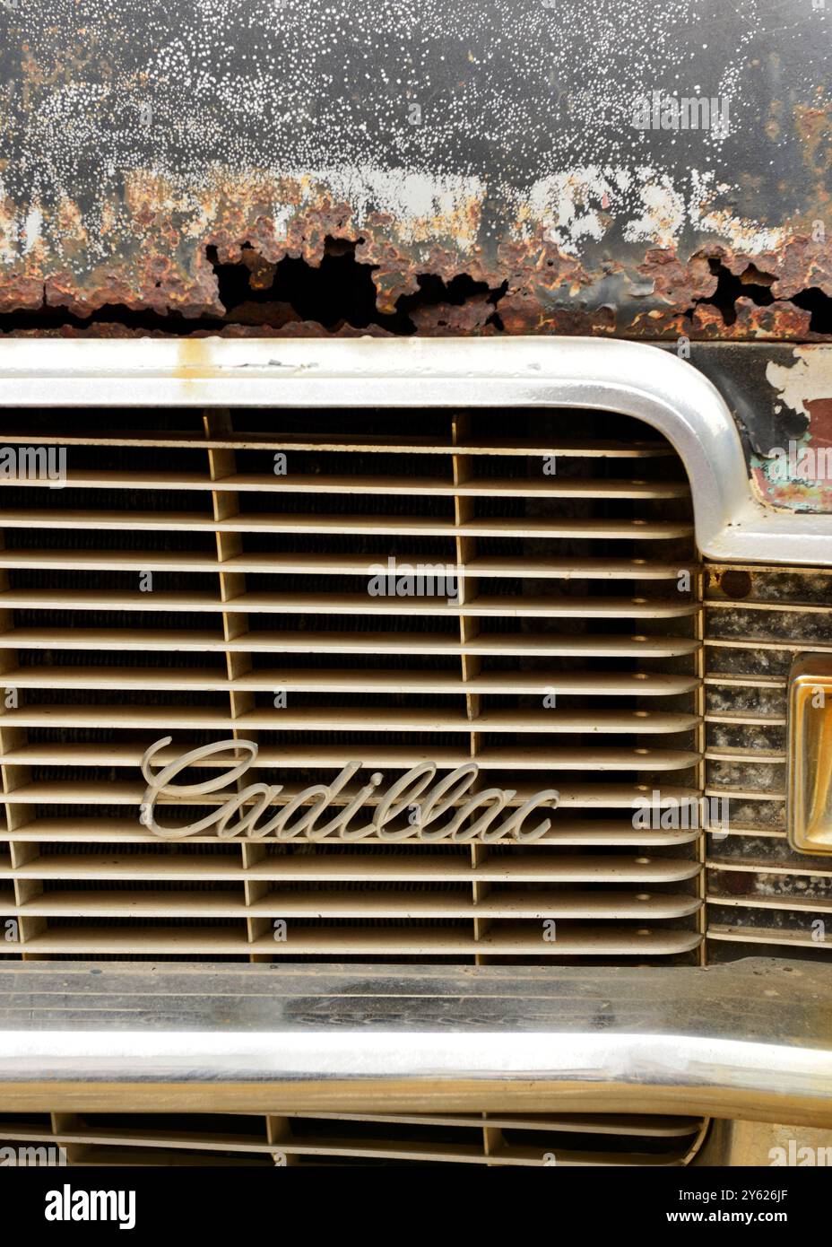 Rusty old Cadillac front radiator detail Stock Photo - Alamy
