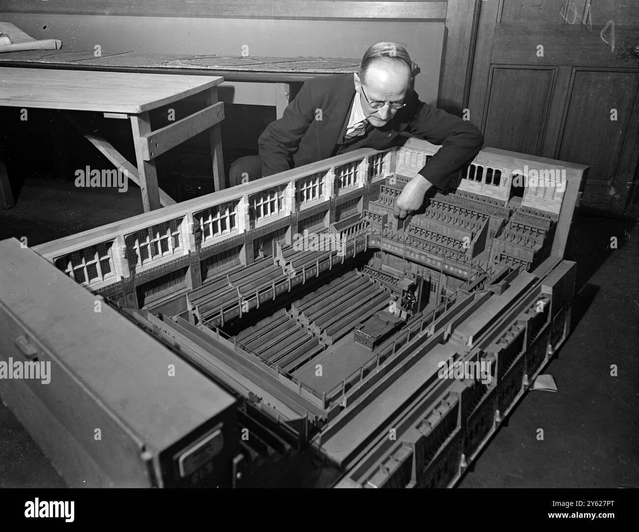A model of the new House of Commons, designed by Sir Giles Gilbert ...