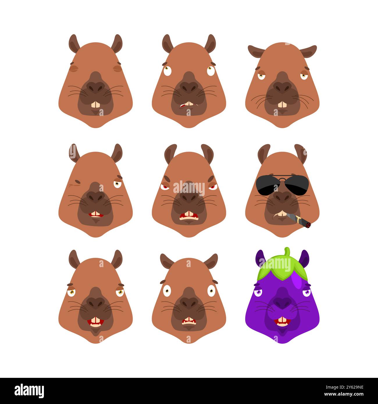Capybara set emoji avatar. sad and angry face. guilty and sleeping ...