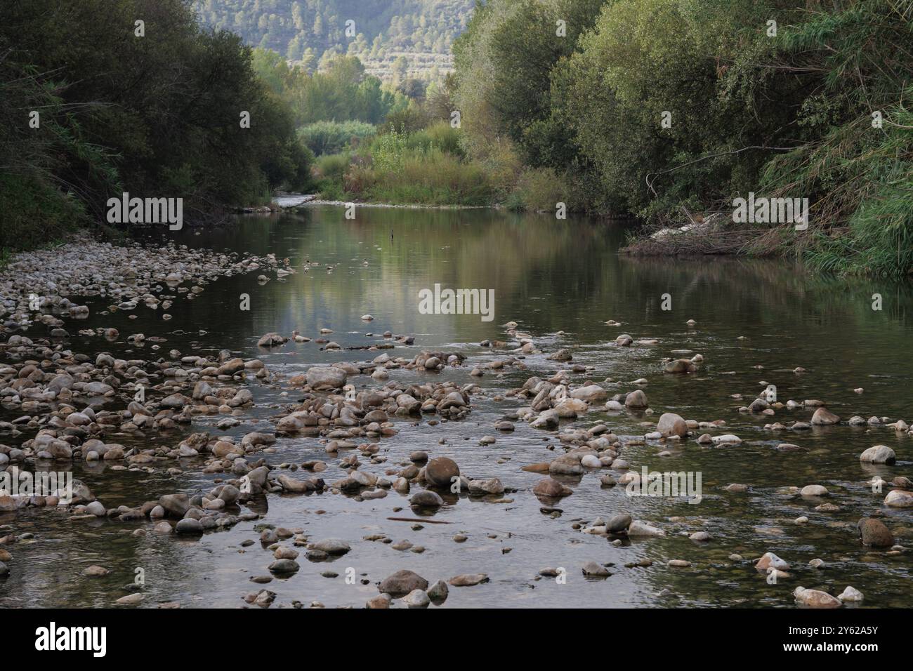 Landscape of the Serpis River as it passes through the town of Lorxa ...