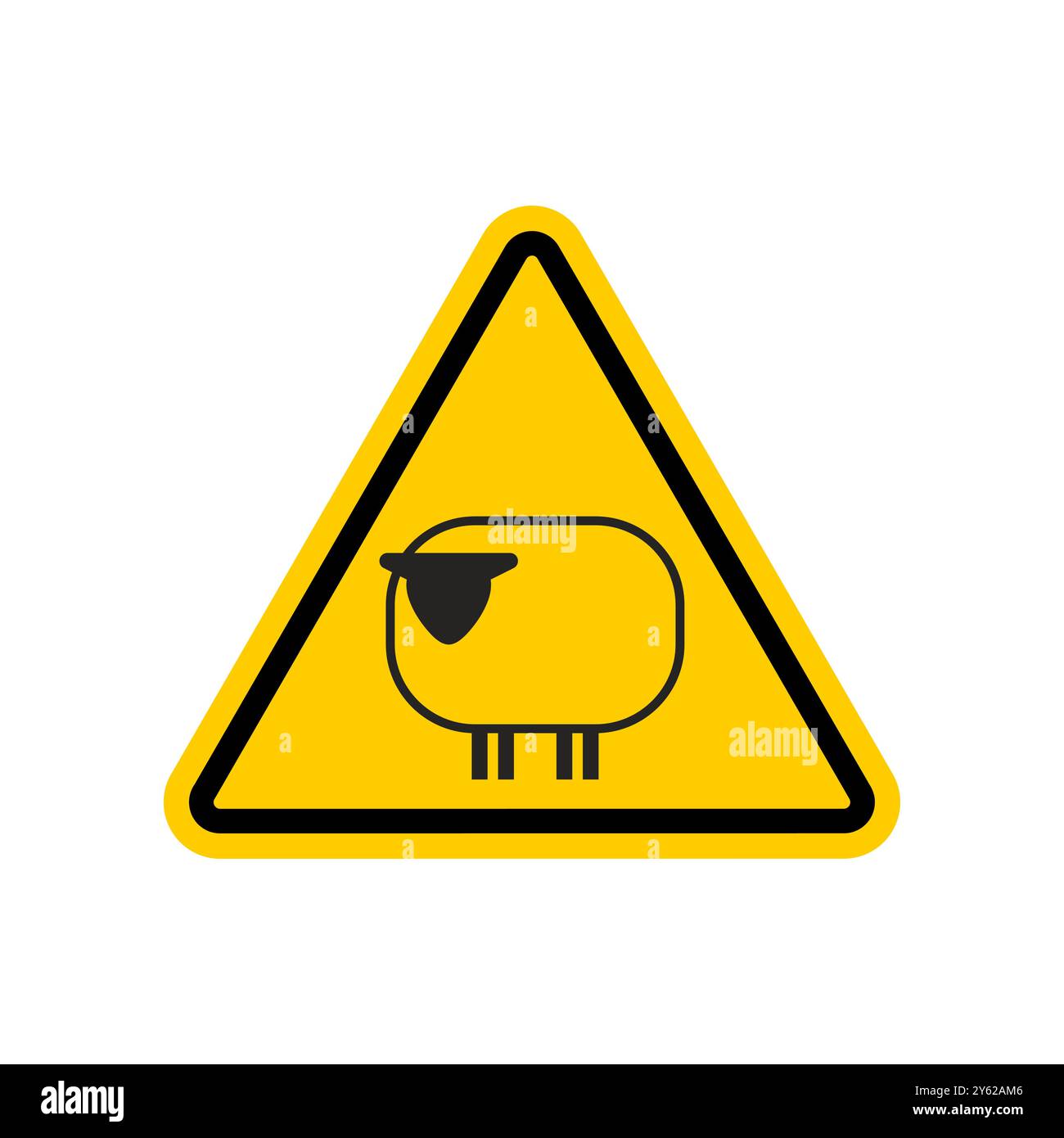 Attention Sheep symbol. Yellow road triangular sign. Caution Sheeps ...