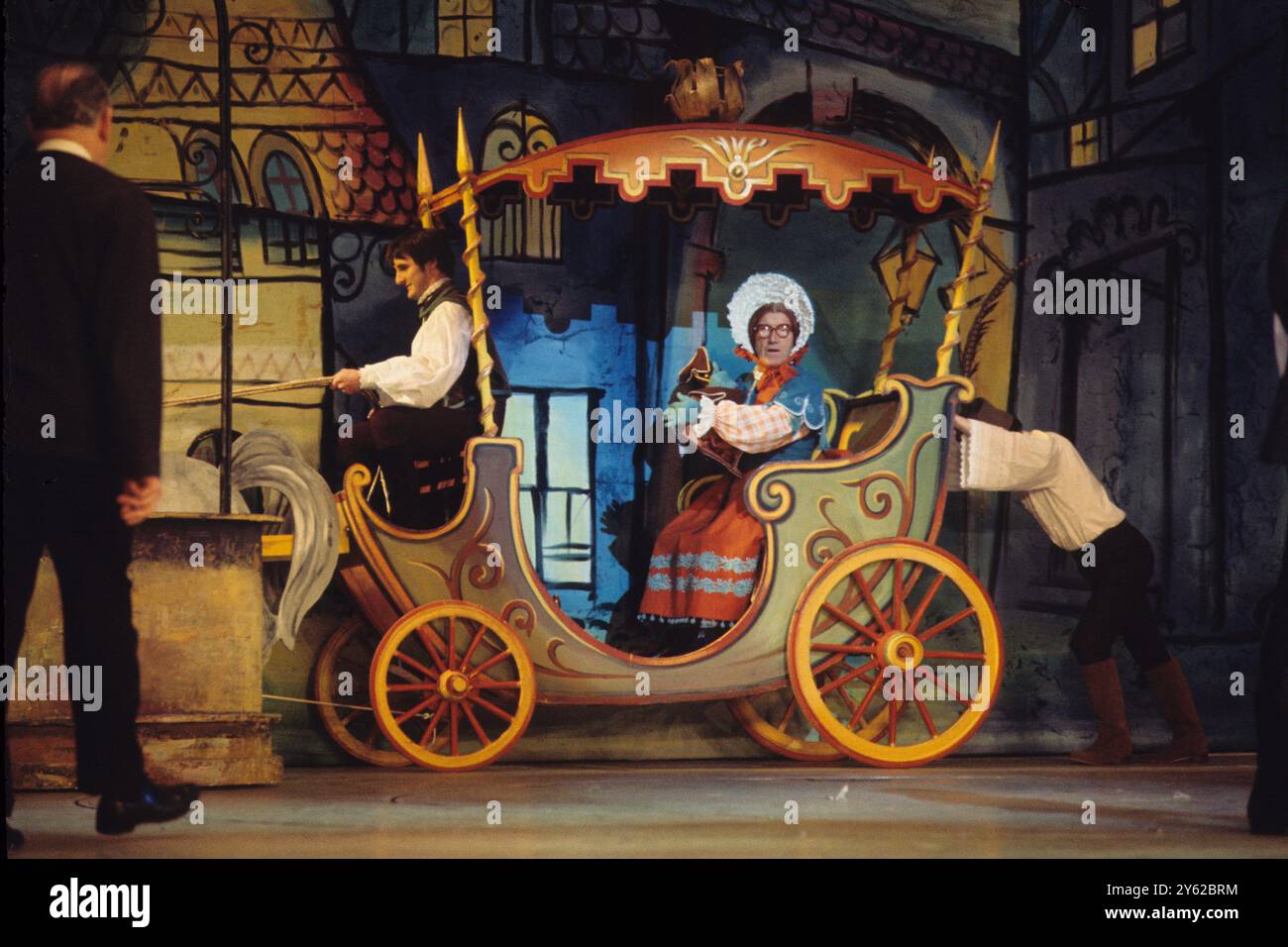Arthur Askey in the carriage in a Christmas Pantomime playing the dame ...